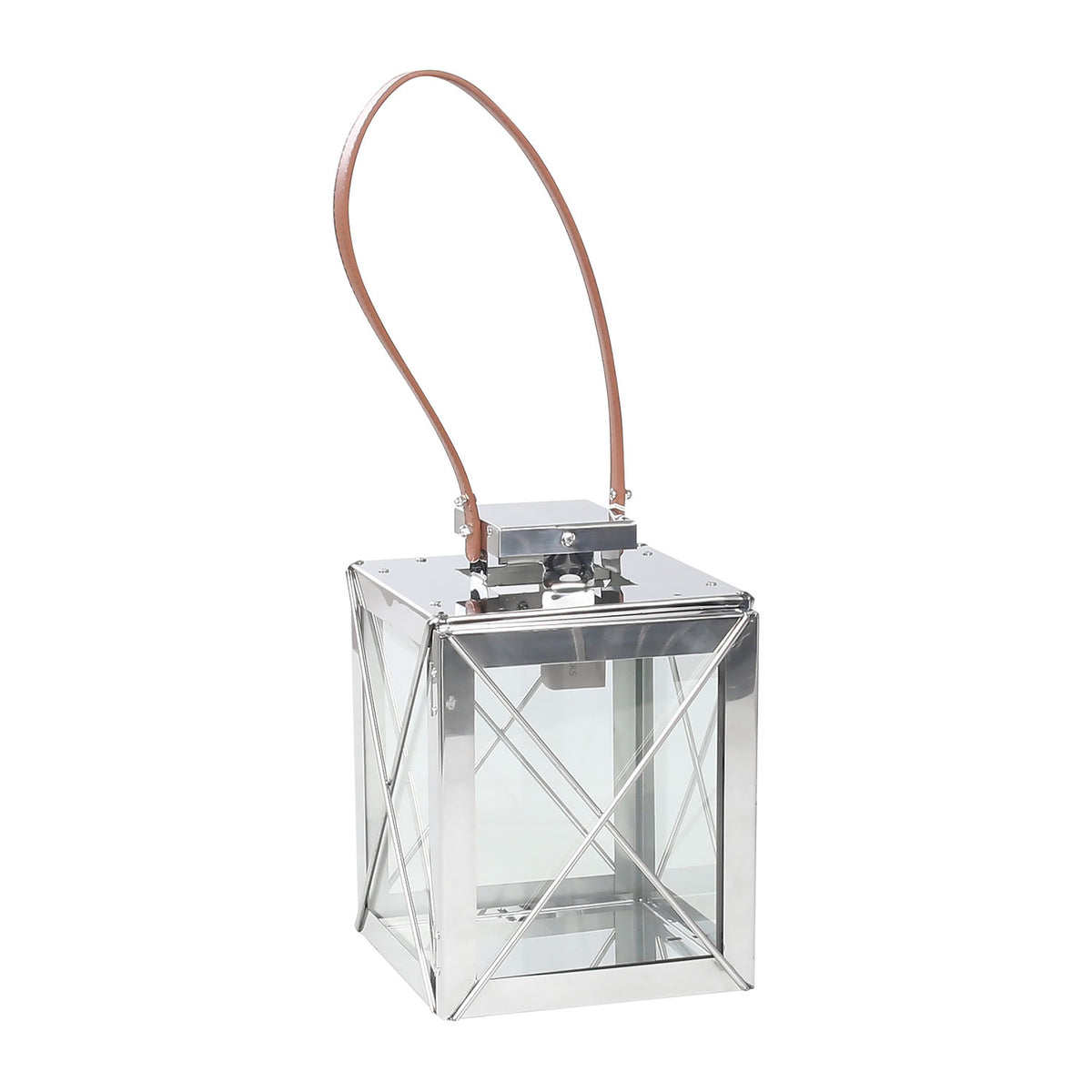 Chrome & Tan Leather Lantern – My Home Rocks