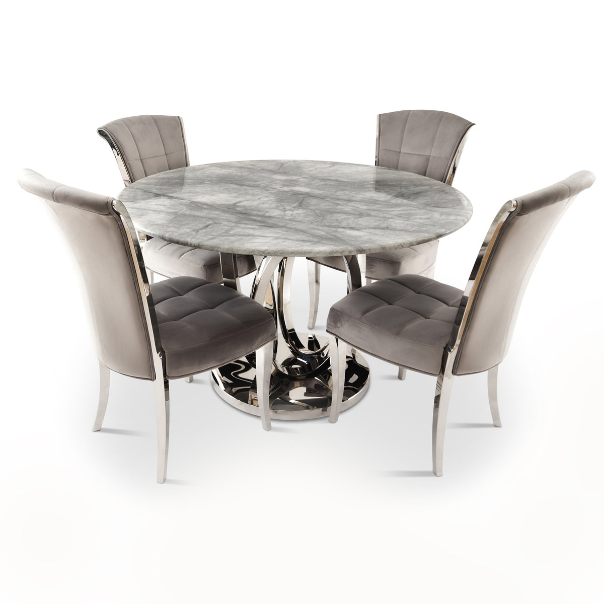 Zara 4 Seater Round Dining Table Silver - Grey Marble – My Home Rocks